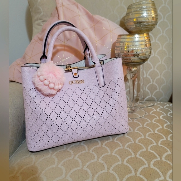 Guess | Bags | Guess Pink Satchel With Quilted Design And Fluffy Charm ...